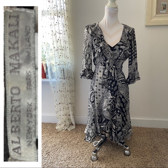 Alberto Makali | Dresses | Alberto Makali 0 Silk Dress Size 8 Ruffles ...